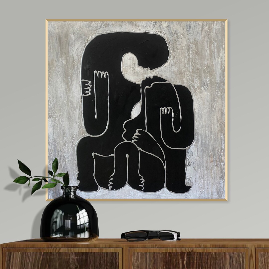 Original Abstract Human Figures Art Minimalist Black and White ...