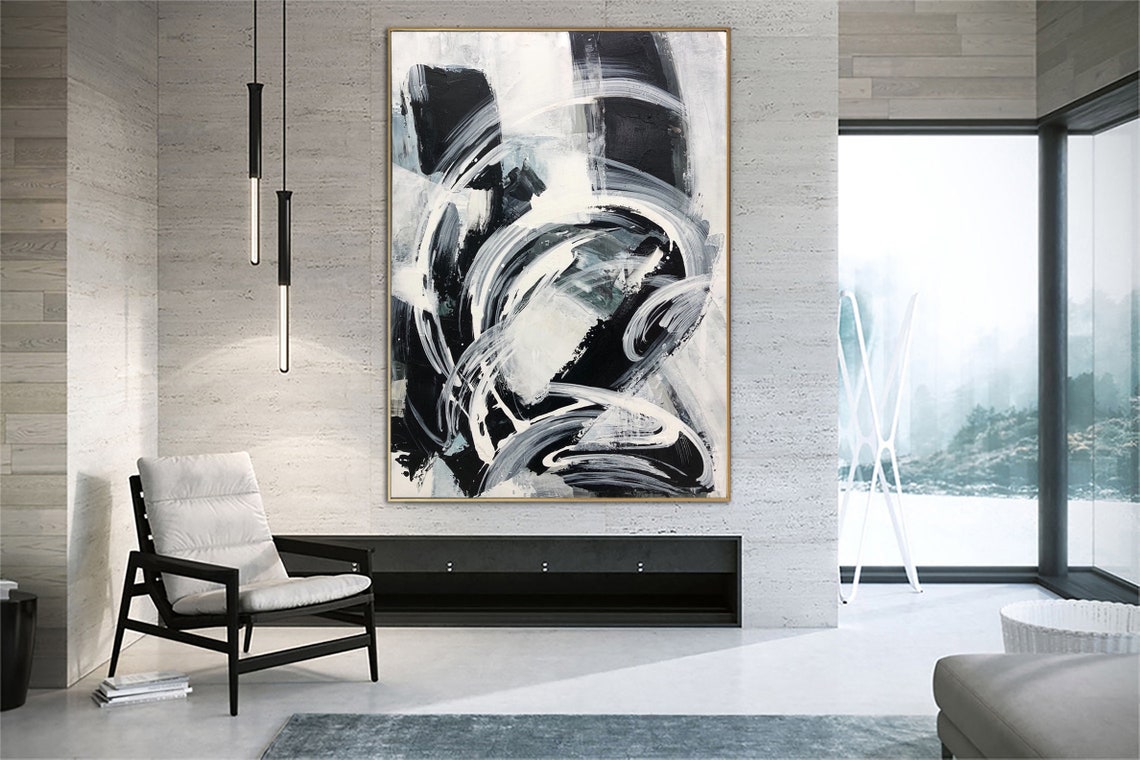 Abstract Expressionism Painting Monochrome Palette Black and White ...