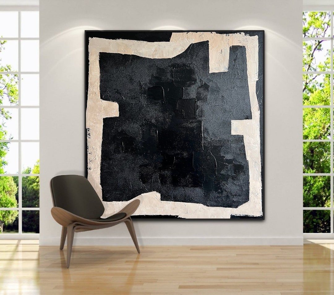 32x32 Black and White Paintings Minimalist Abstract Oil Painting ...