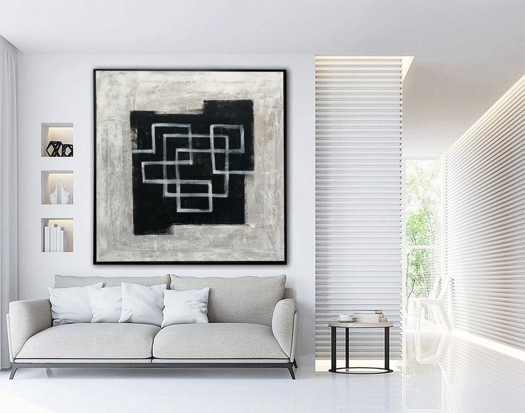 Original Black and White Labyrinth Oil Painting Geometric Maze Abstract ...