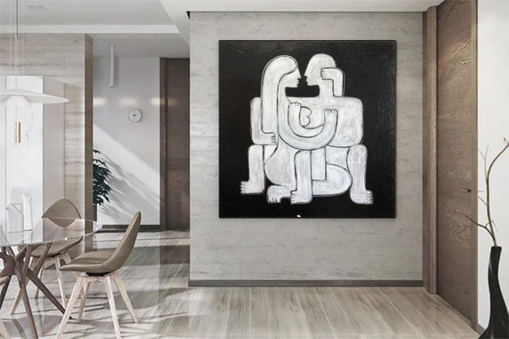 Original Abstract Humans Abstract Black and White Paintings on - Etsy