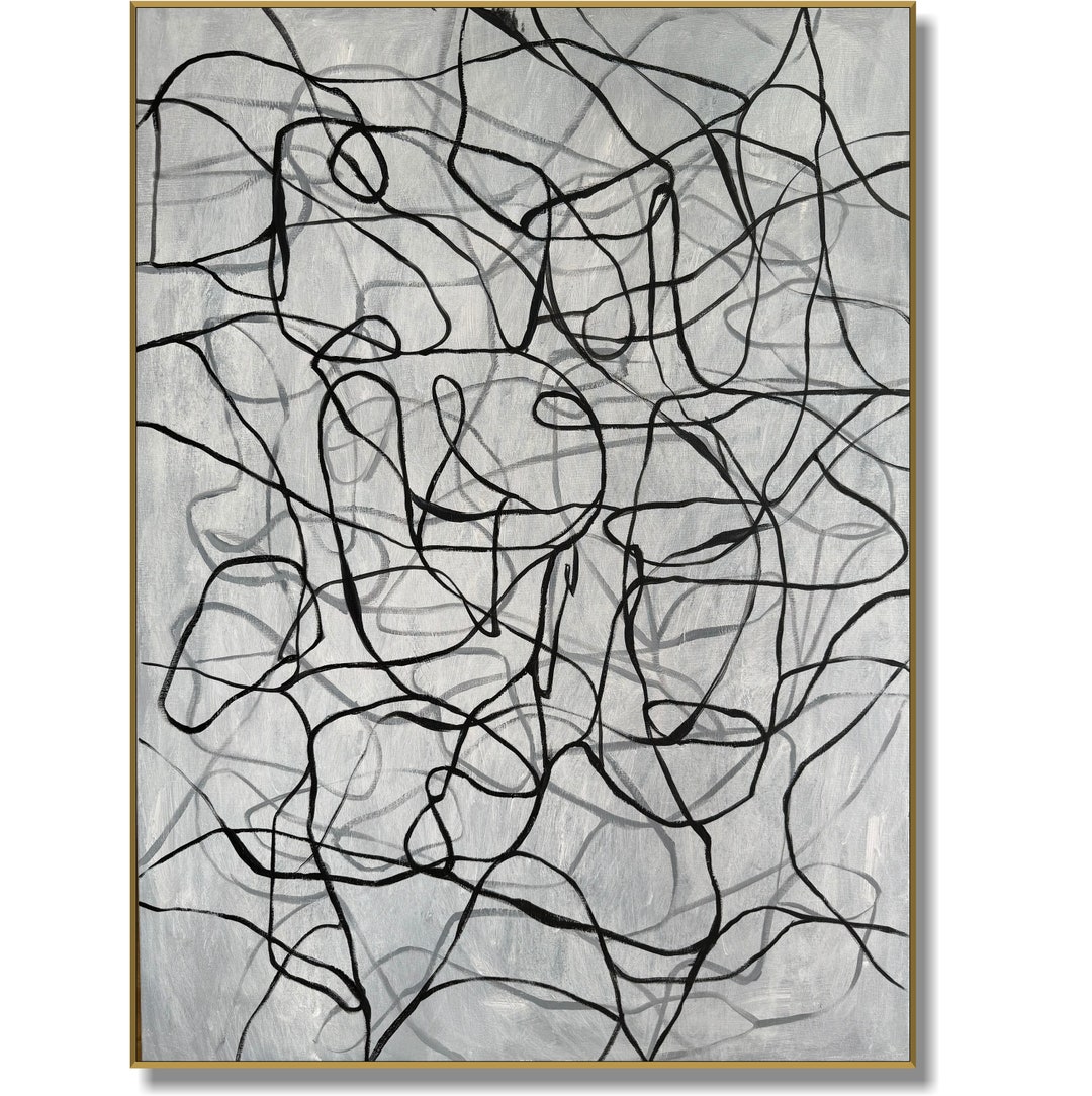 Monochrome Painting Curved Lines Artwork Geometric Painting Chaotic ...