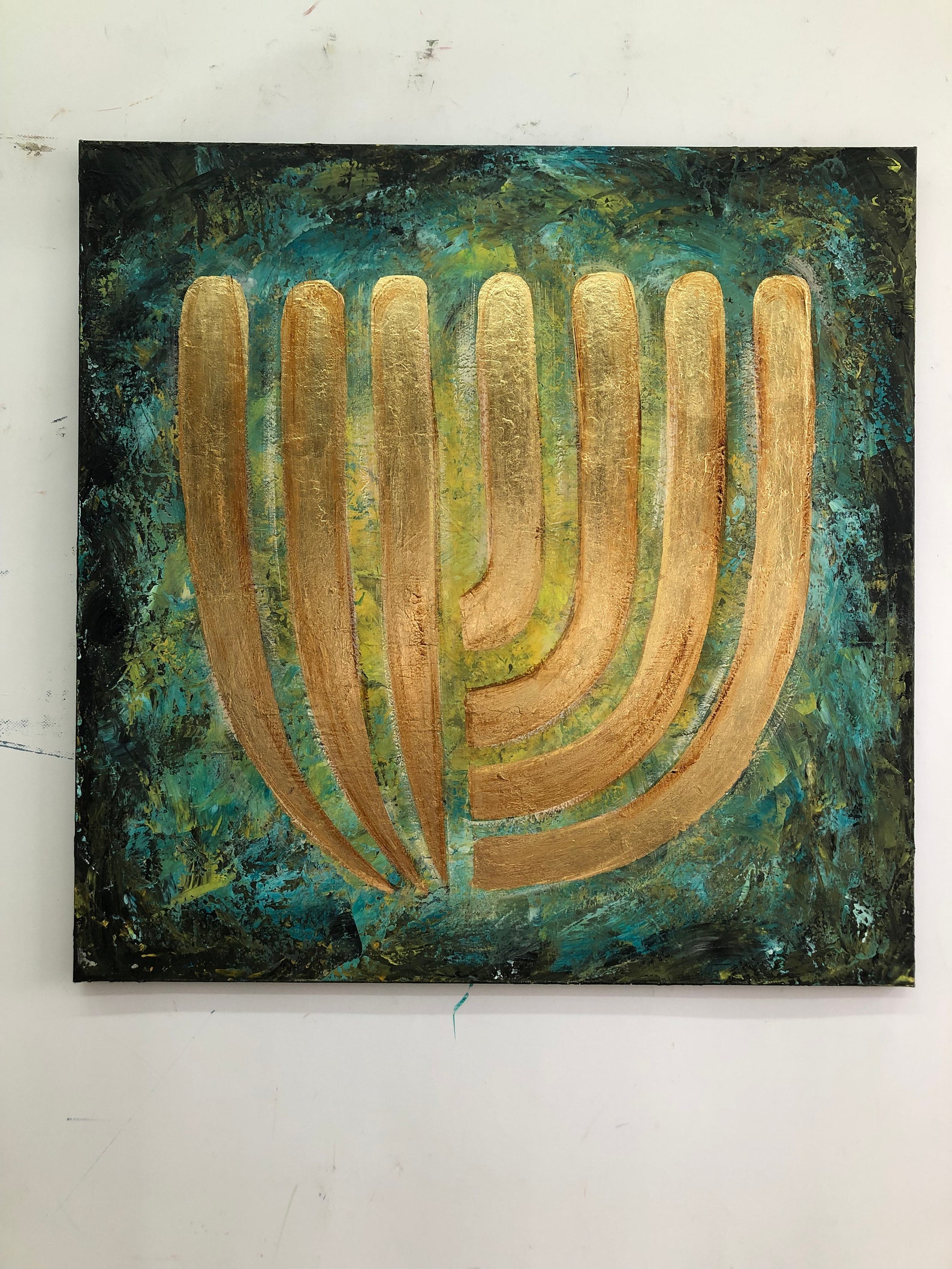 Large Abstract Menorah Textured Paintings on Canvas Modern Geometric ...