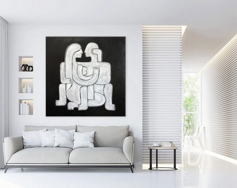 Original Abstract Humans Abstract Black and White Paintings on - Etsy