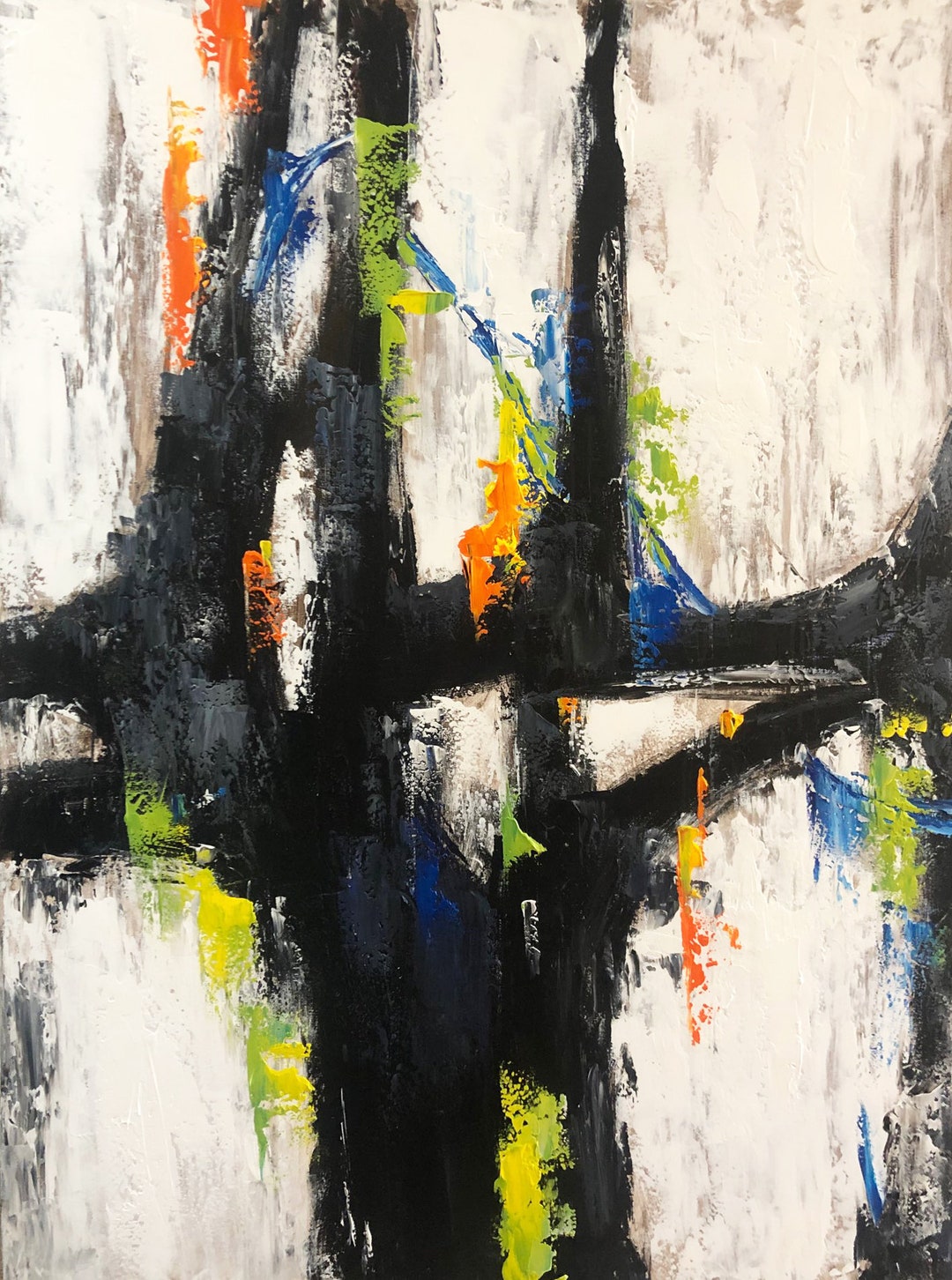 Abstract Black and White Paintings on Canvas, Acrylic Artwork, Textured ...