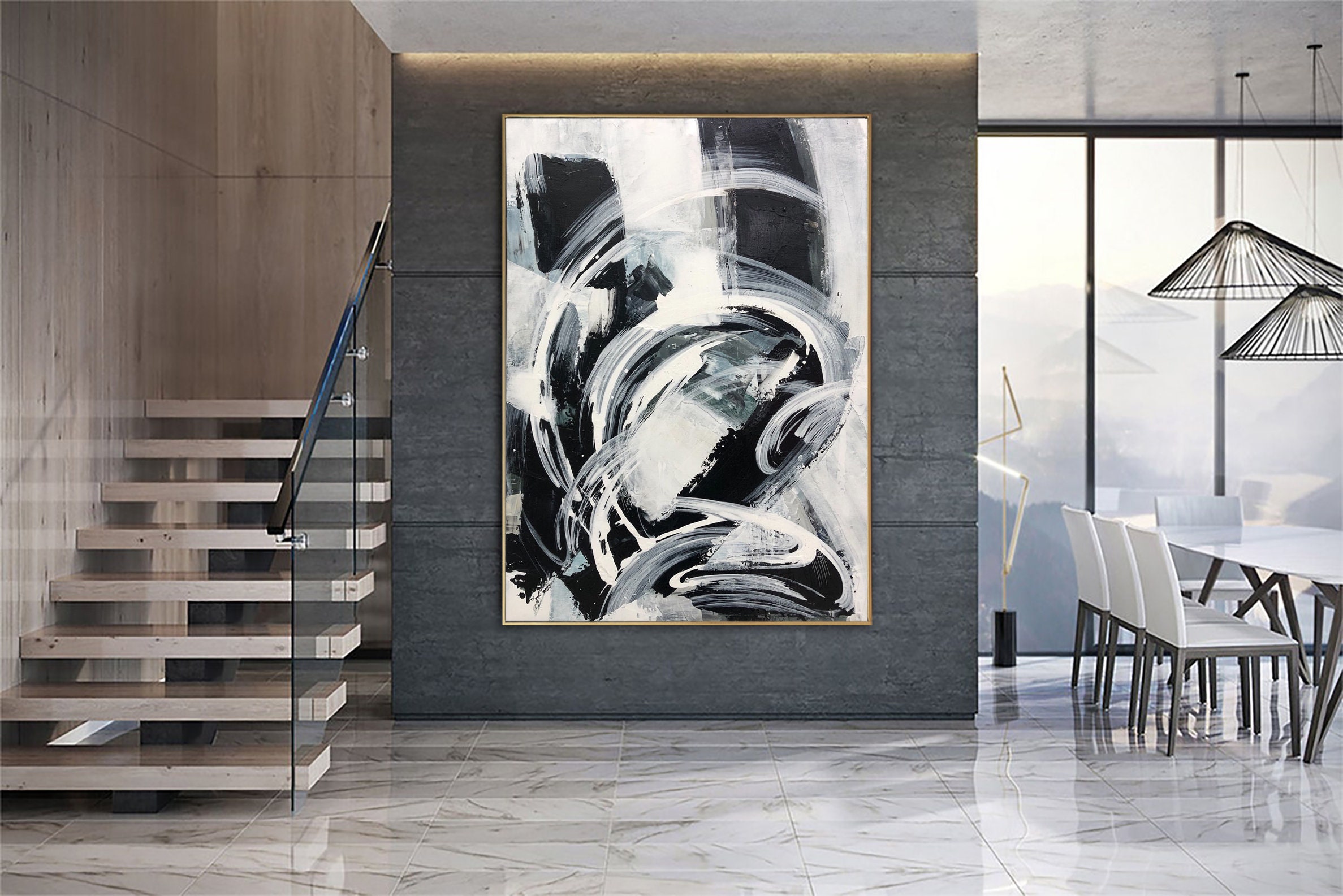Abstract Expressionism Painting Monochrome Palette Black and White ...
