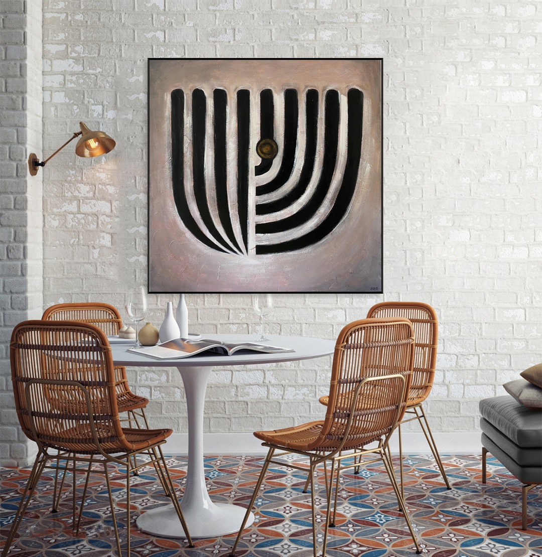 Abstract Menorah Paintings on Canvas Jewish Menorah Minimalist Art ...