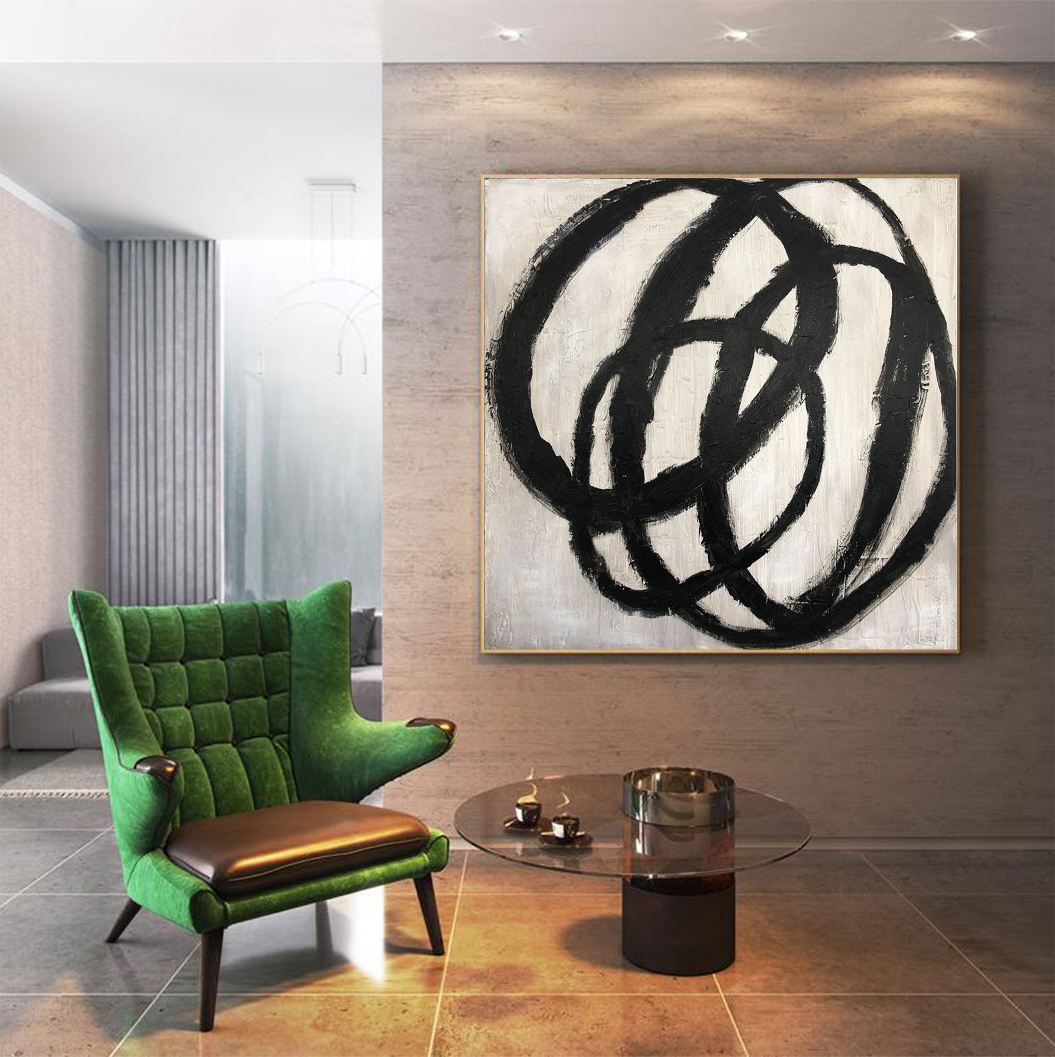 Abstract Circles Art Black and White Painting on Canvas Fine - Etsy
