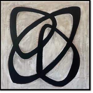 Black and White Painting Geometric Loops Art Simple Modern Art ...