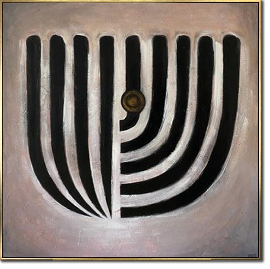 Original Abstract Jewish Menorah Paintings on Canvas Monochrome ...