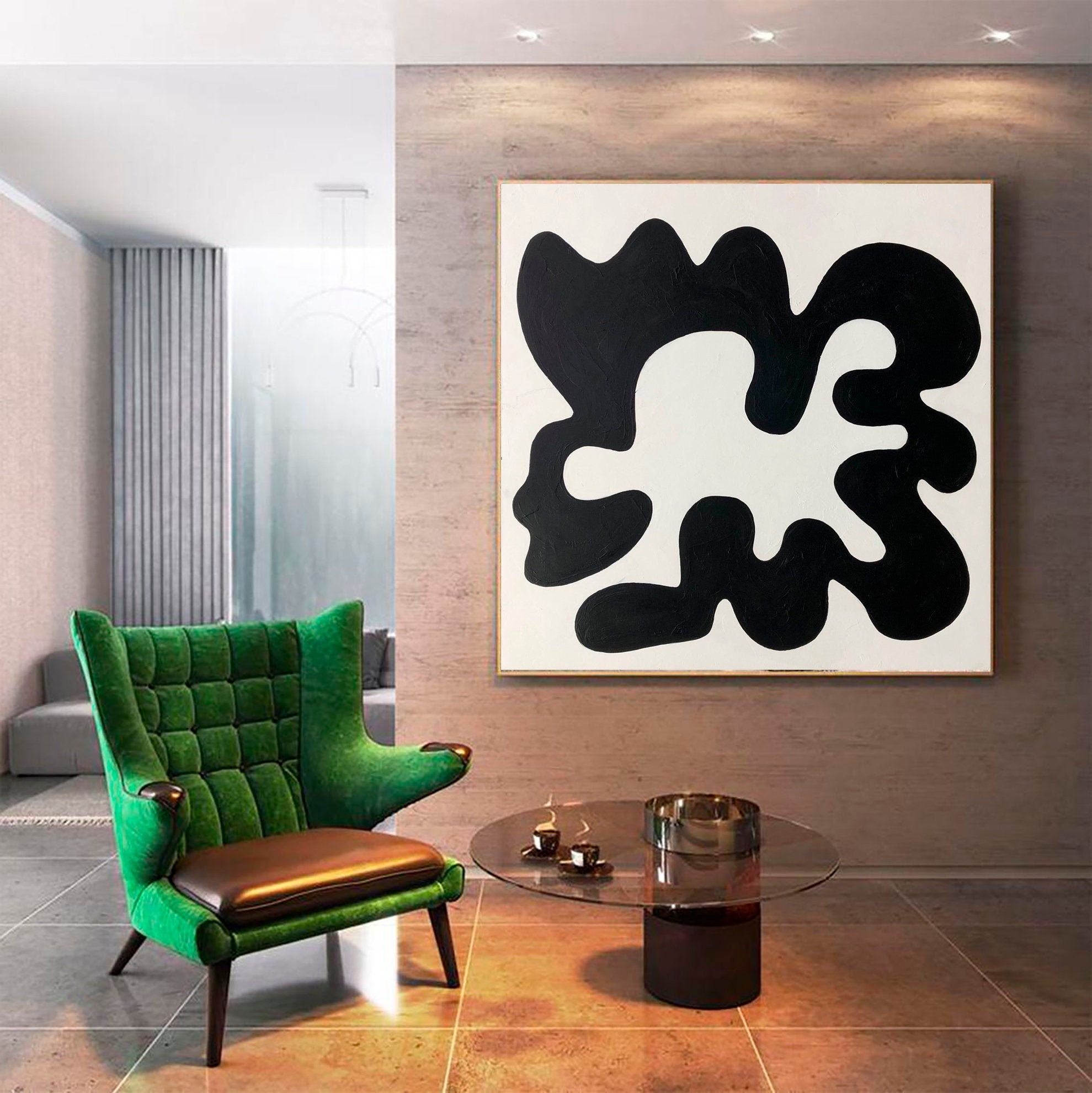 Original Abstract Shapes Art Black and White Paintings on - Etsy