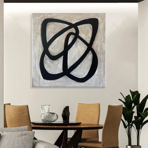Black and White Painting Geometric Loops Art Simple Modern Art ...