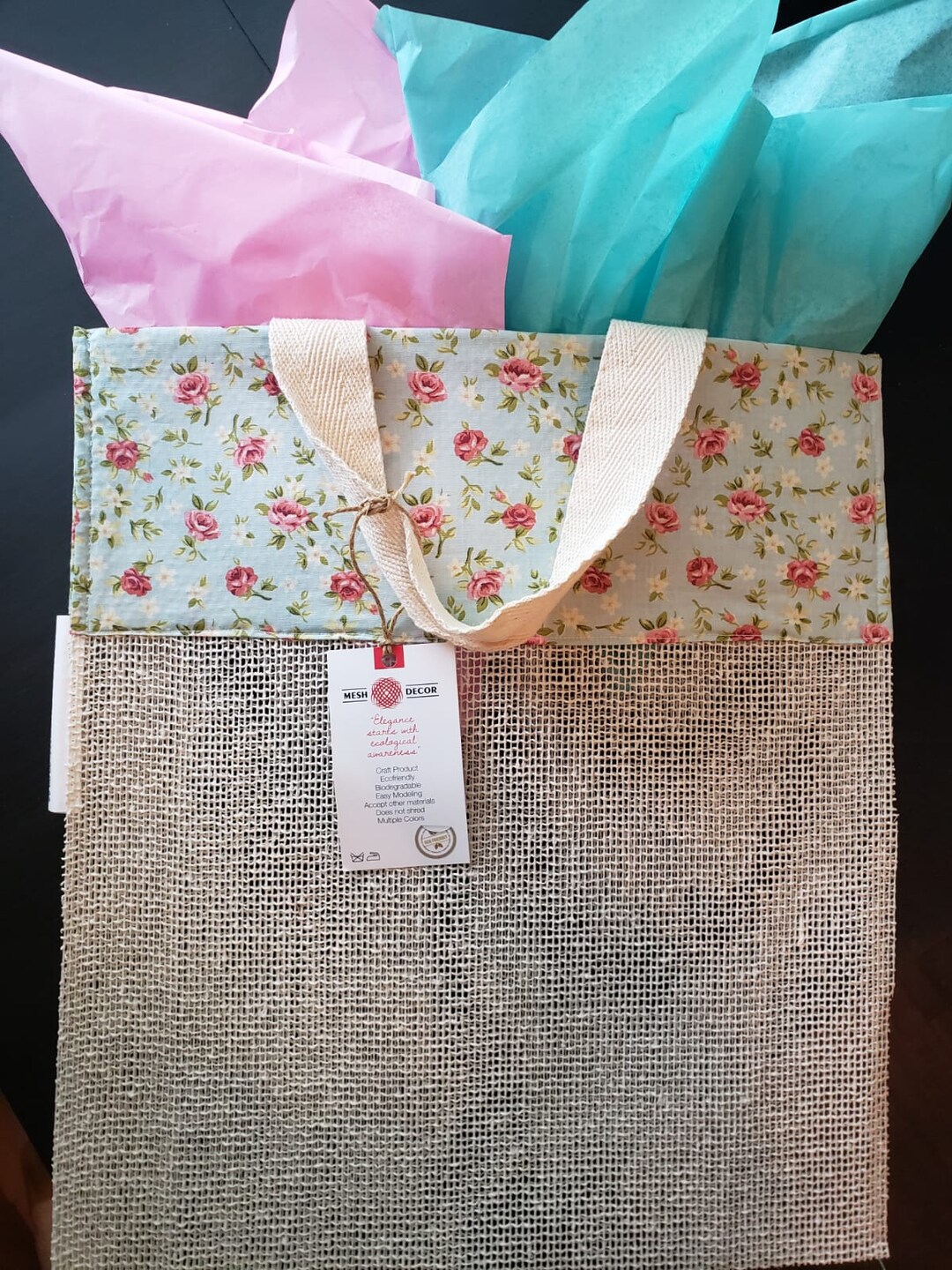 MESH BAG - 1 Hard Mesh Bag, Floral Bag, Cotton Bag, Floral Bag, Natural ...