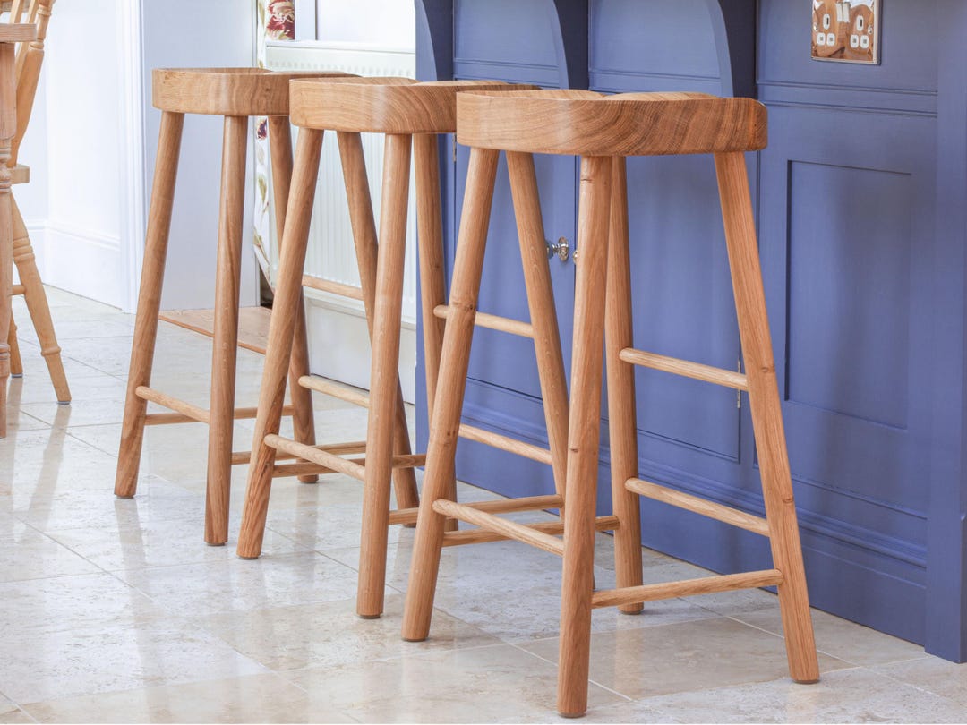 FARMHOUSE Oak Stool / Solid Oak Kitchen Island Bar Stool / UK Handmade ...