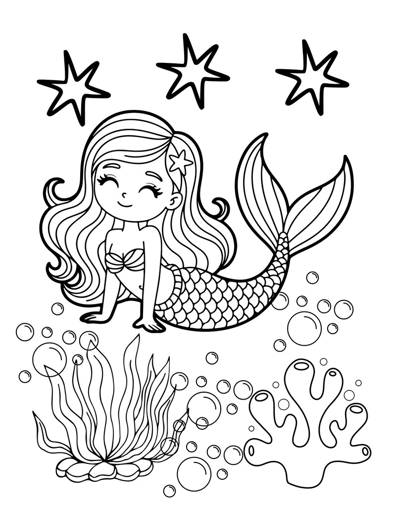 Mermaid Coloring Pages, Kids Activity Worksheet Bundle (PDF) - Etsy