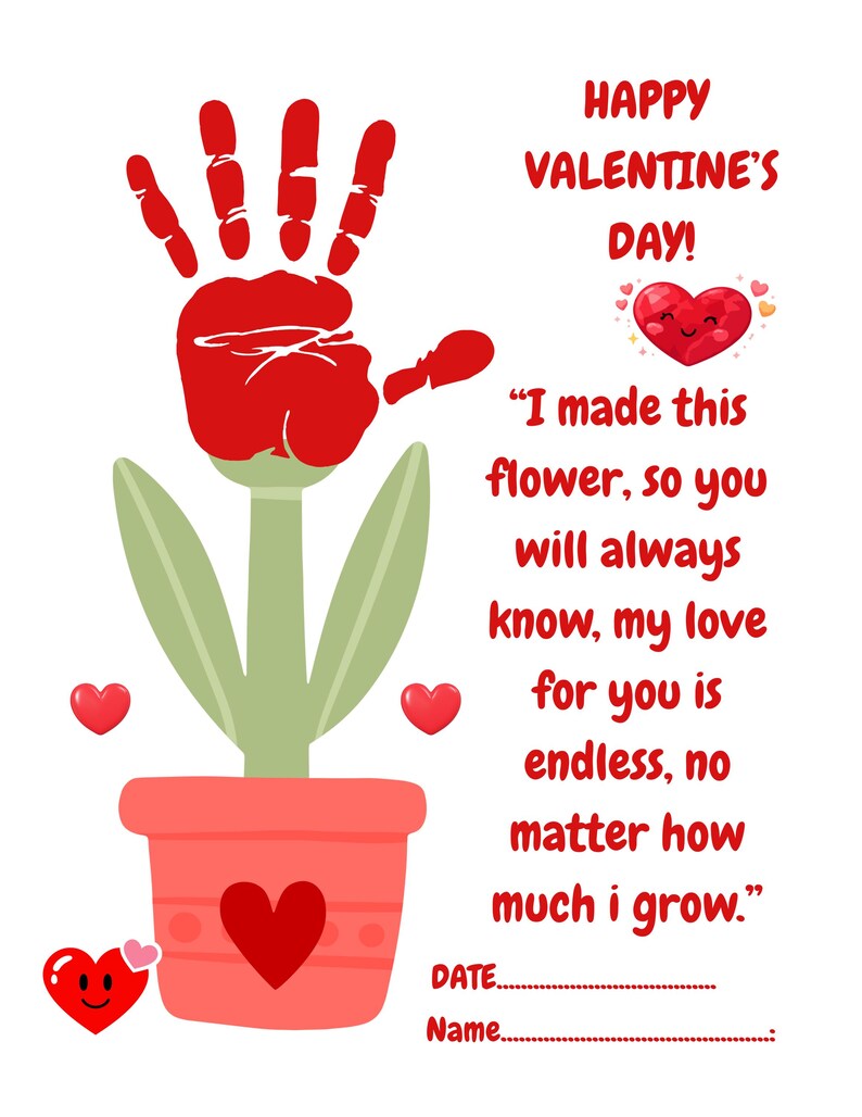Valentine Handprint Craft, Kids Printable Art (US Letter PDF File) - Etsy