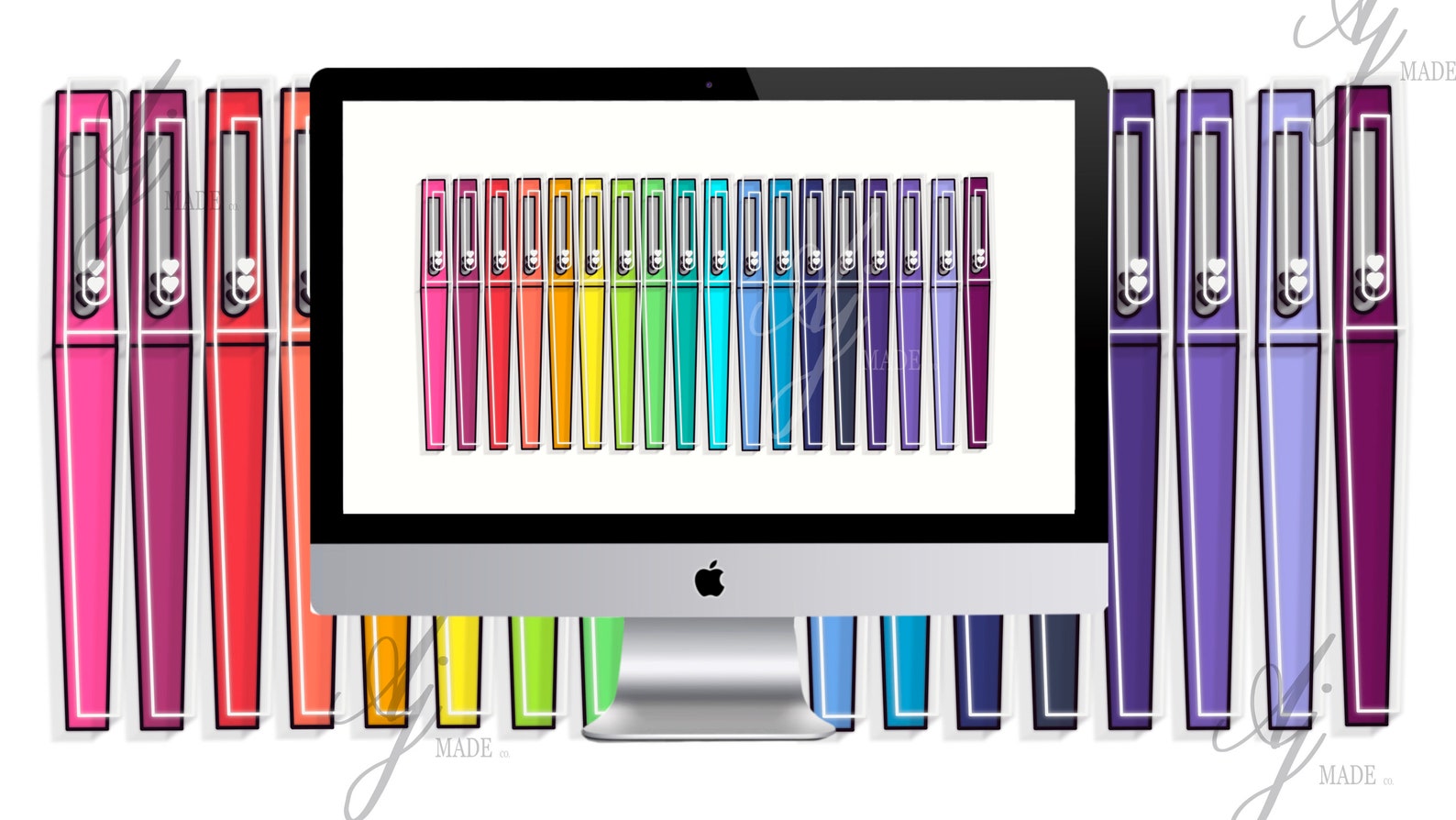 Rainbow Flair Pens Wallpaper Background Image - Etsy
