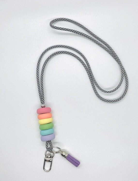 Pastel Rainbow Lanyard Beaded Lanyard | Etsy