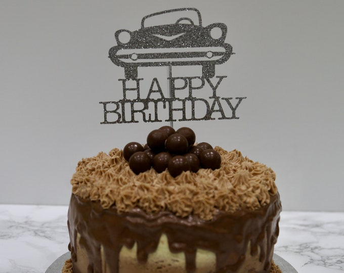 Happy Birthday Retro Car Cake Topper - Classic, Car Theme, 50's ...