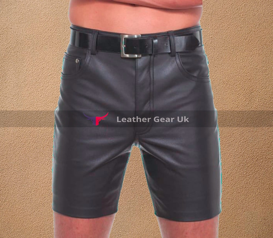 Handmade Leather Shorts Men Slim Fitted Leather Shorts Men Genuine ...