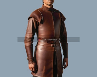 Handmade Men Leather Armor Genuine Leather Brown Medieval Armor Cosplay ...