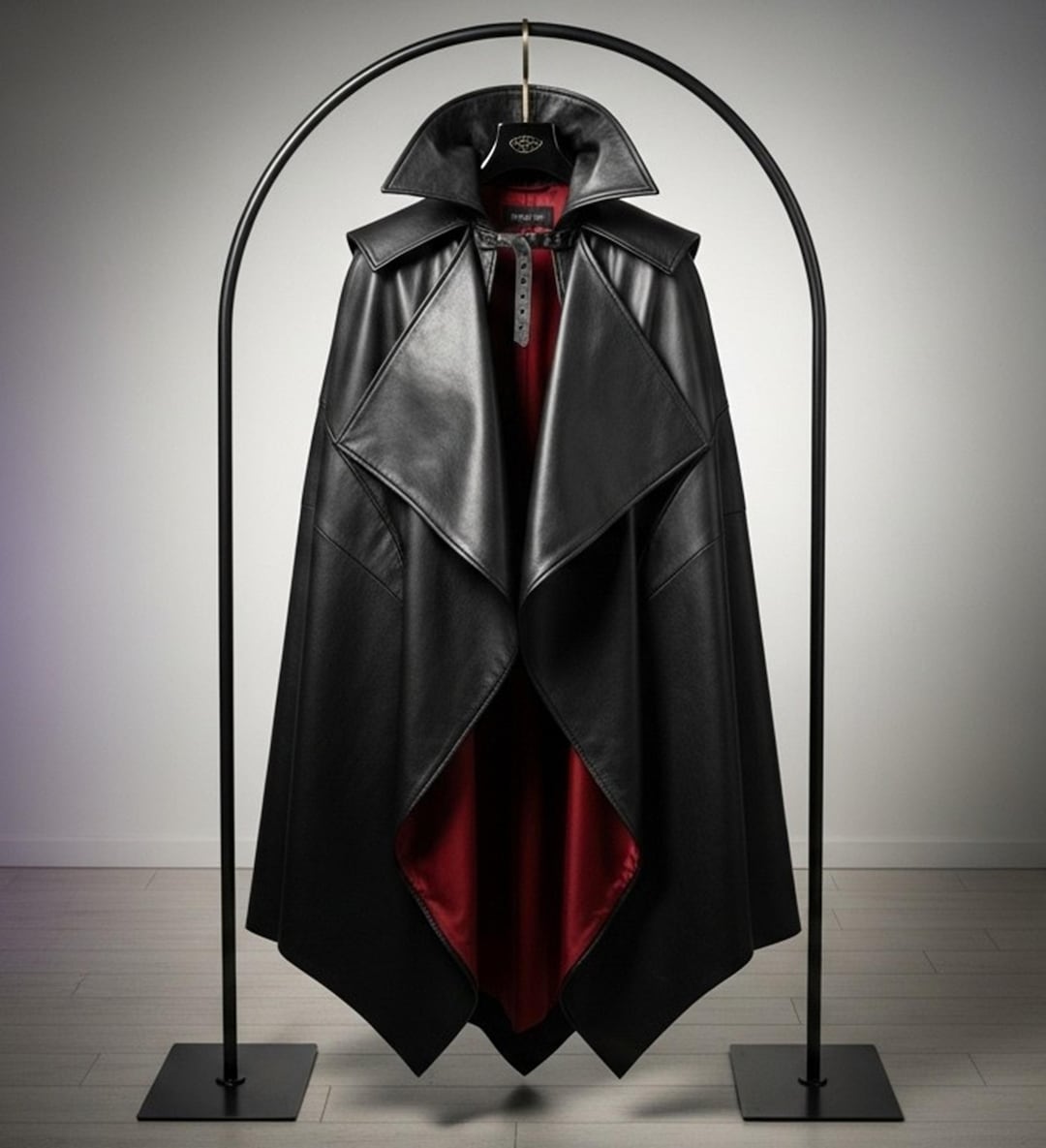 Black Leather Vampire Cloak With Red Satin Lining – Gothic Hooded Cape ...