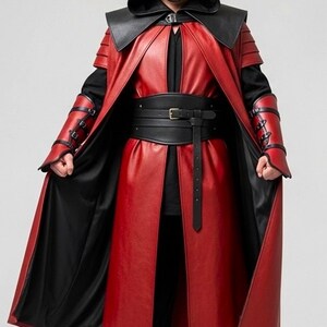 Red Leather Assassin Cloak Set With Hooded Cape & Bracers, Gothic ...