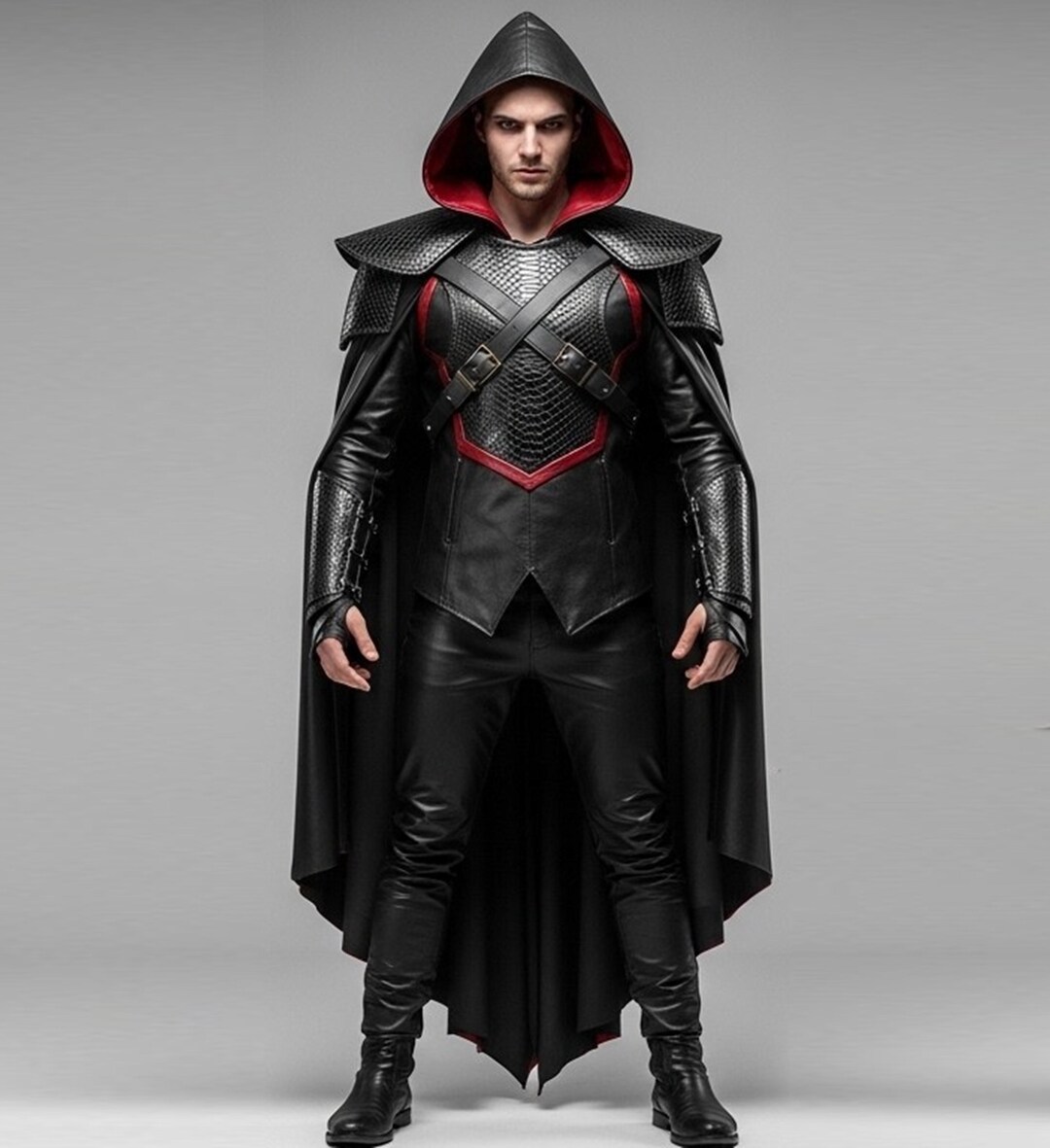Gothic Vampire Leather Cloak With Hood & Armor Top, Dark Fantasy ...