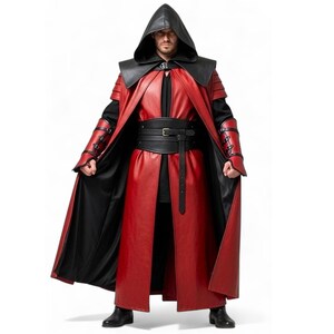 Red Leather Assassin Cloak Set With Hooded Cape & Bracers, Gothic ...