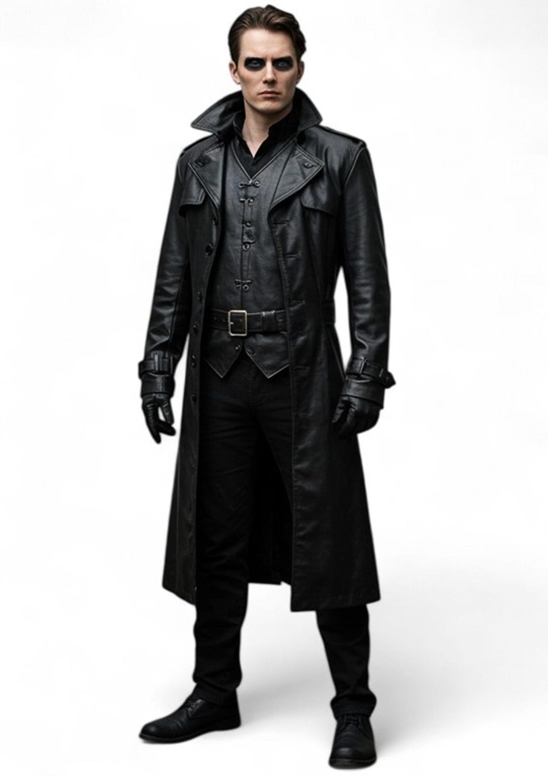 Handmade Gothic Black Leather Trench Coat for Men | Vampire Cosplay ...