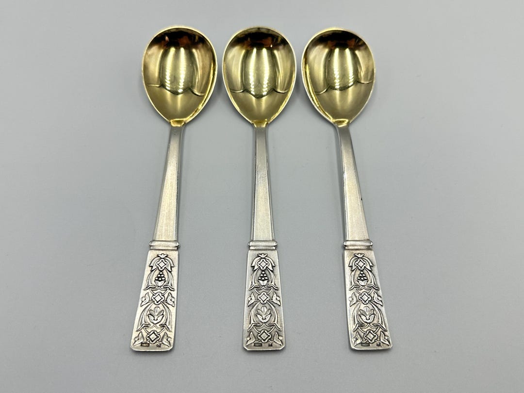 Silver Teaspoons 875 Set of 3 Teaspoons Silver With Gold Plated Made in ...
