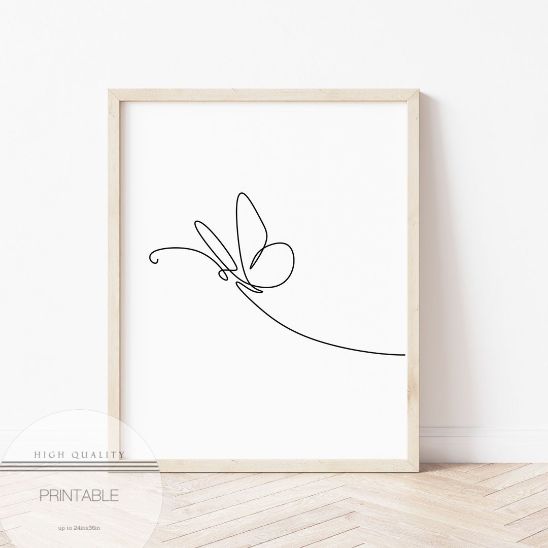 Butterfly Print, Abstract Line Art, Butterfly Printable Wall Art, One ...