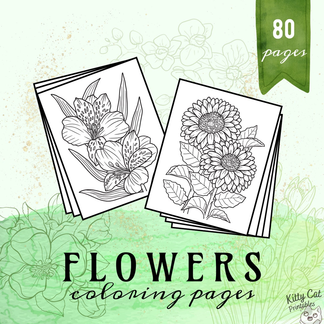 80 Floral Coloring Pages A4 US Letter Size Botanical Sketches Drawings ...
