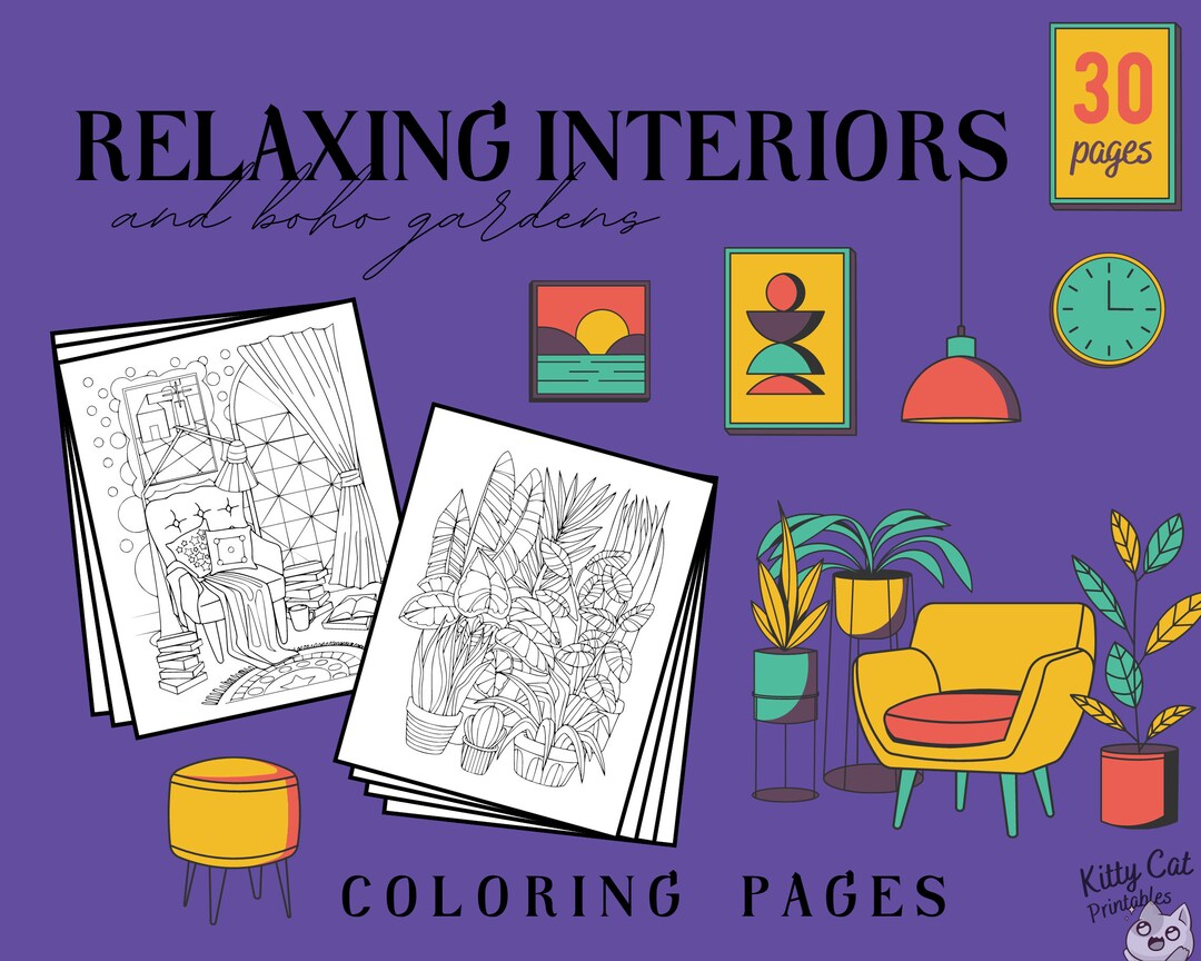 Relaxing Interiors & Boho Gardens Coloring Pages Coloring - Etsy