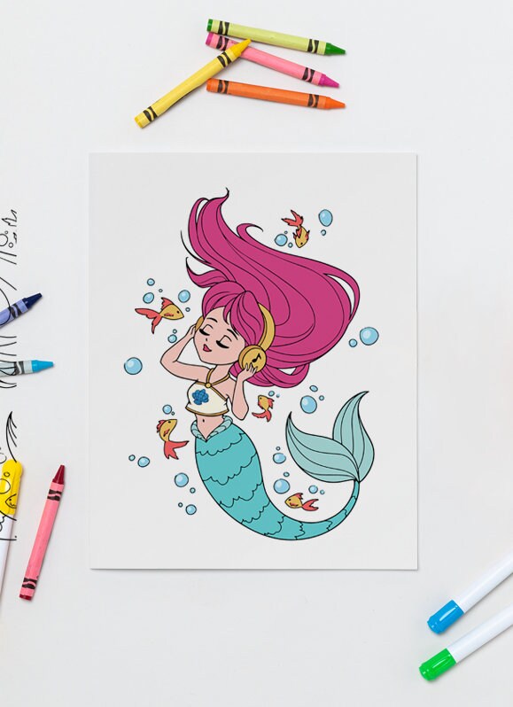 Beautiful Mermaids Coloring Pages for Kids Fantasy Coloring Book High ...