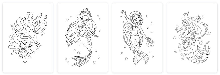 Beautiful Mermaids Coloring Pages for Kids Fantasy Coloring Book High ...