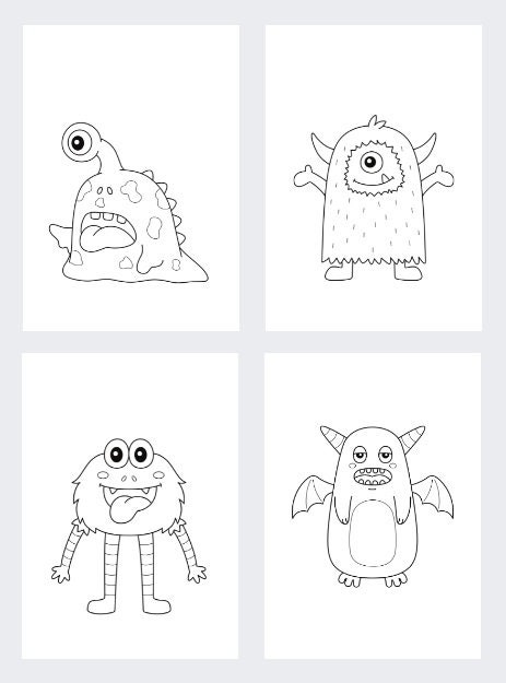 Monster Madness Coloring Pages for Kids Cute Monsters Coloring Book ...