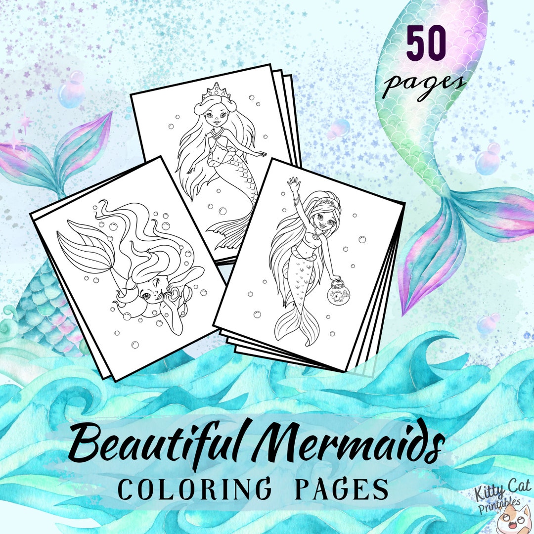 Beautiful Mermaids Coloring Pages for Kids Fantasy Coloring Book High ...