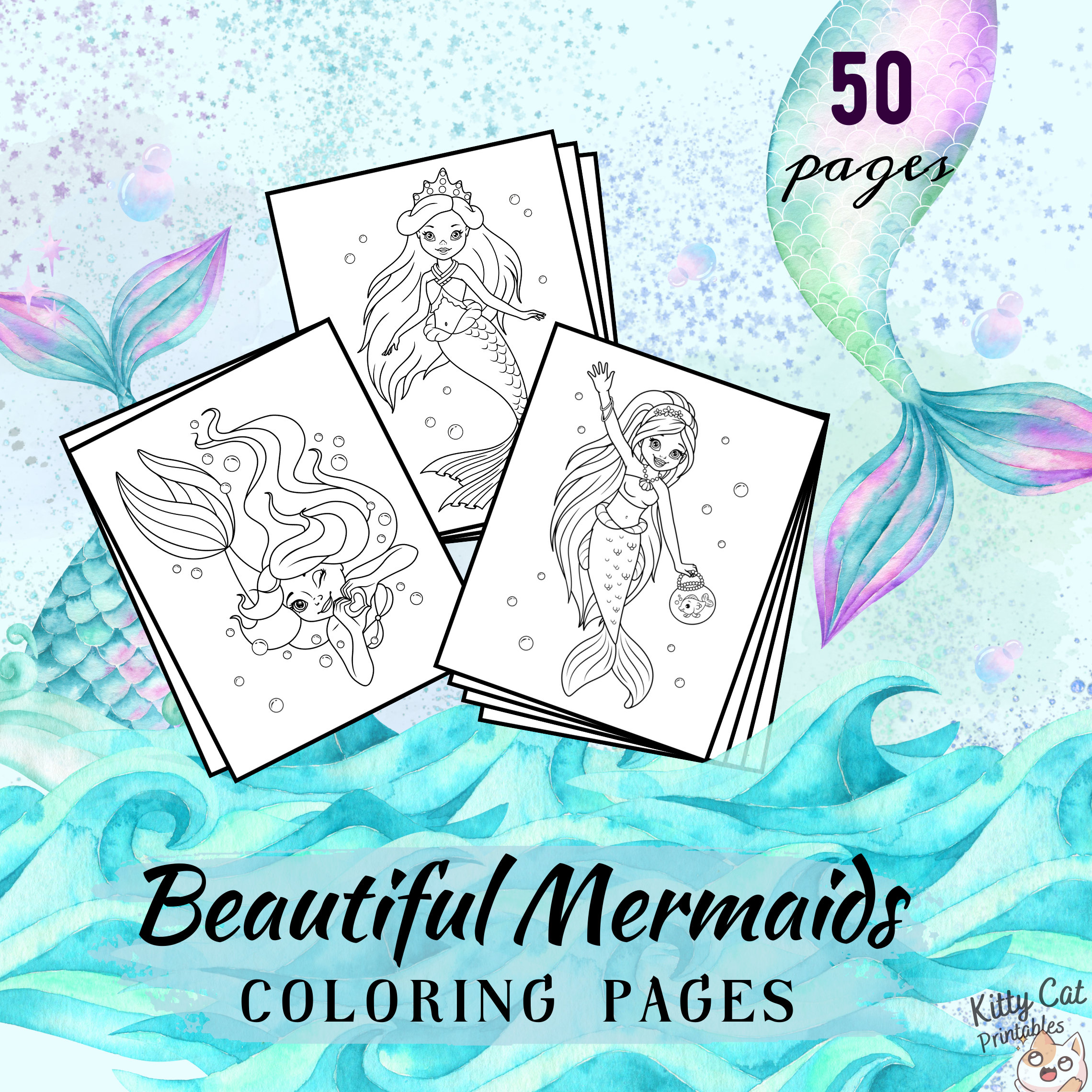 Beautiful Mermaids Coloring Pages for Kids Fantasy Coloring Book High ...