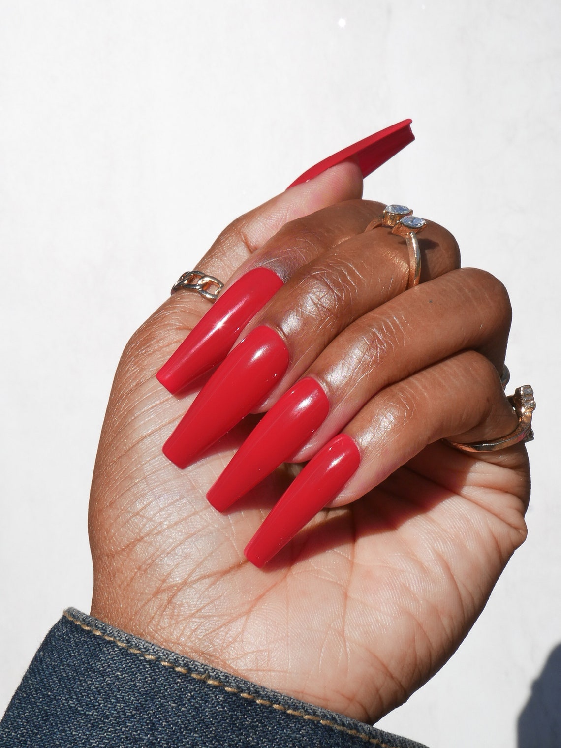 Chili Pepper Solid Color Basic Red Set Press on Faux Nails | Etsy