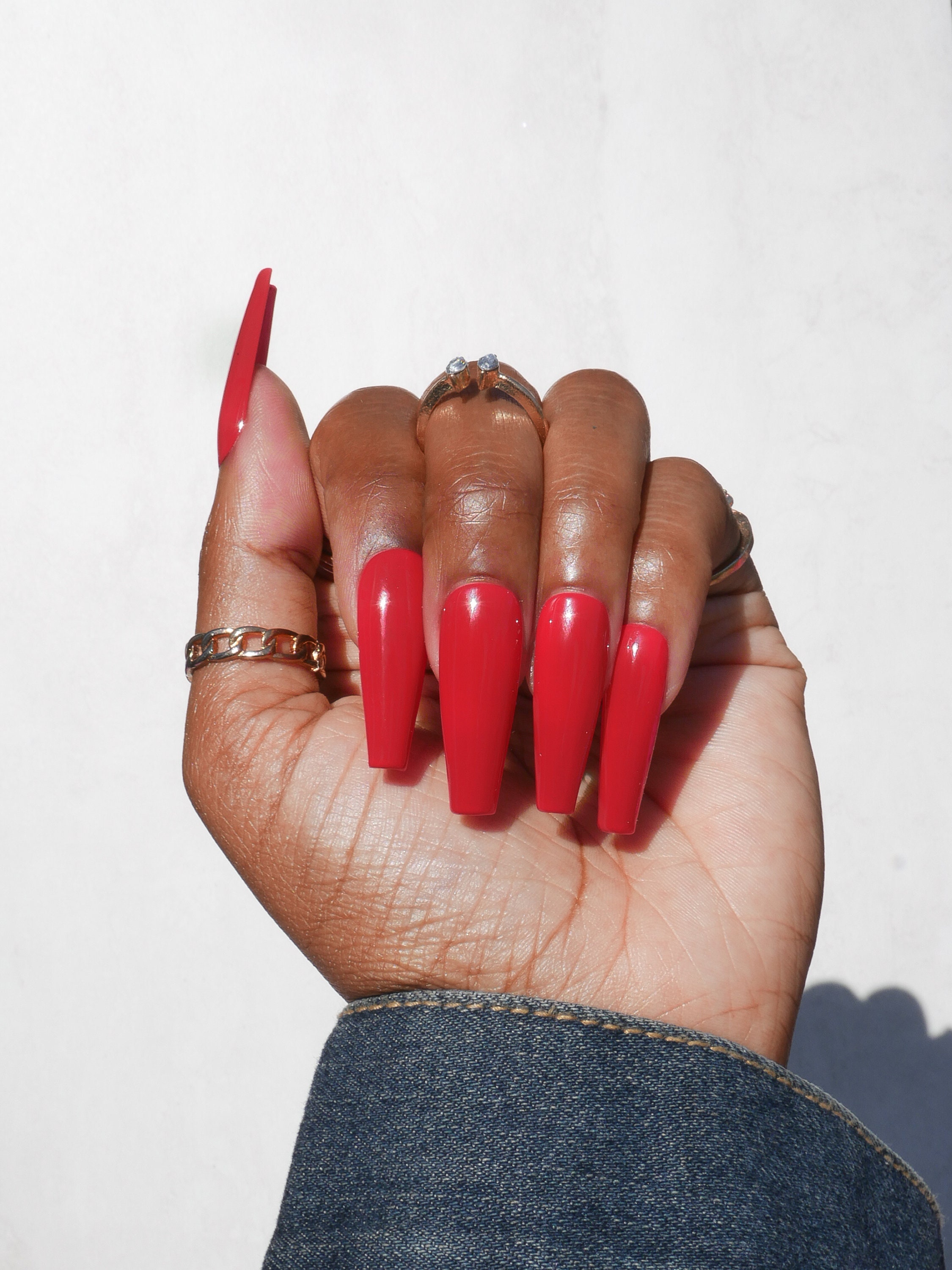 Chili Pepper Solid Color Basic Red Set Press on Faux Nails | Etsy