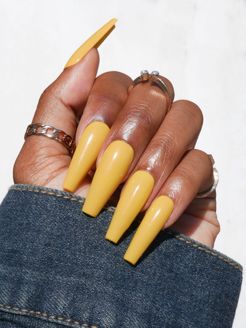 Honey Mustard Solid Color Basic Yellow Set Press on Faux - Etsy