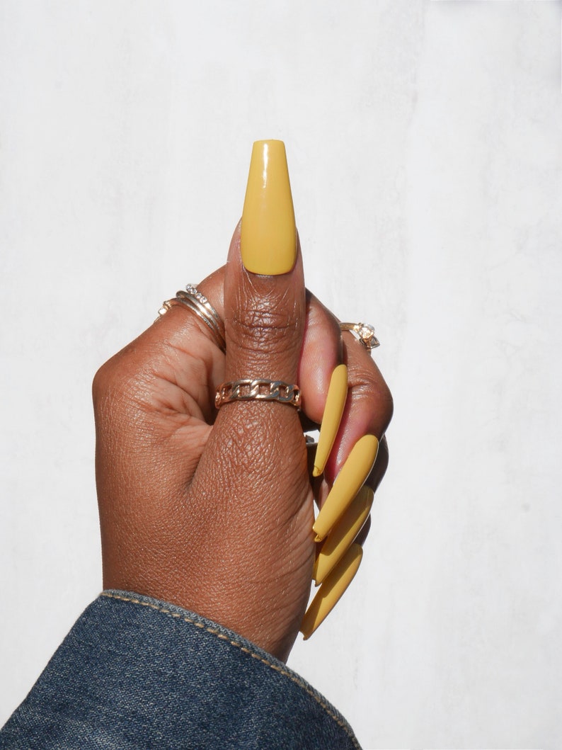 Honey Mustard Solid Color Basic Yellow Set Press on Faux - Etsy