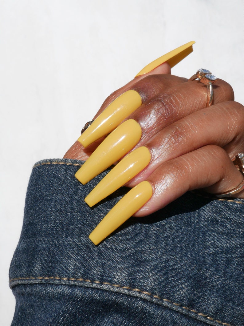 Honey Mustard Solid Color Basic Yellow Set Press on Faux - Etsy