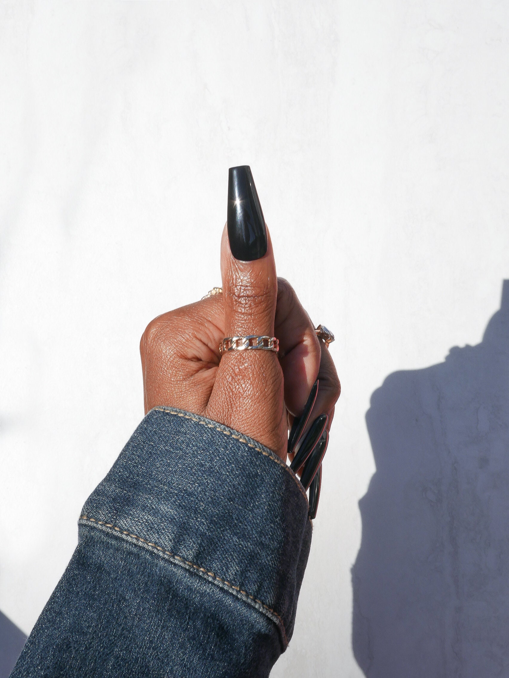 Midnight Solid Color Basic Black Set Press on Faux Nails - Etsy