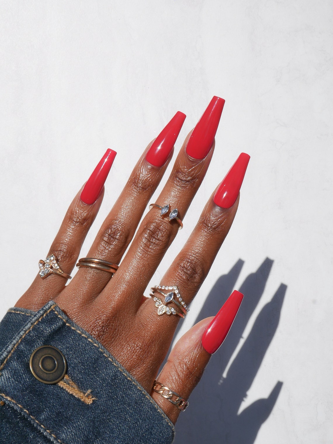 Chili Pepper Solid Color Basic Red Set Press on Faux Nails | Etsy