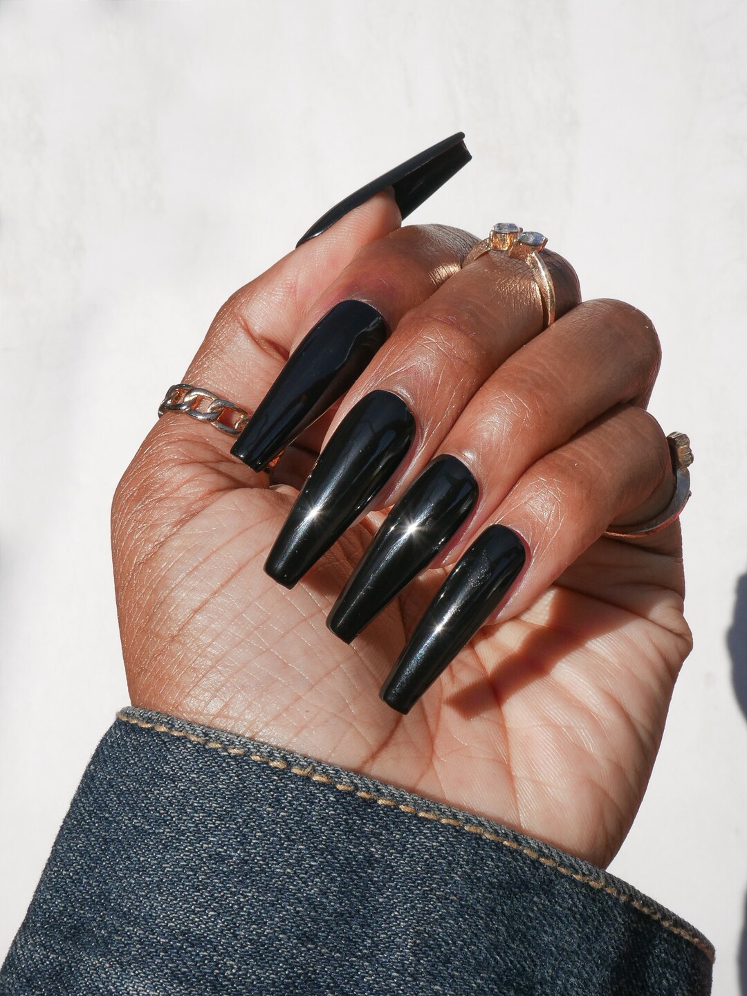 Midnight Solid Color Basic Black Set Press on Faux Nails - Etsy