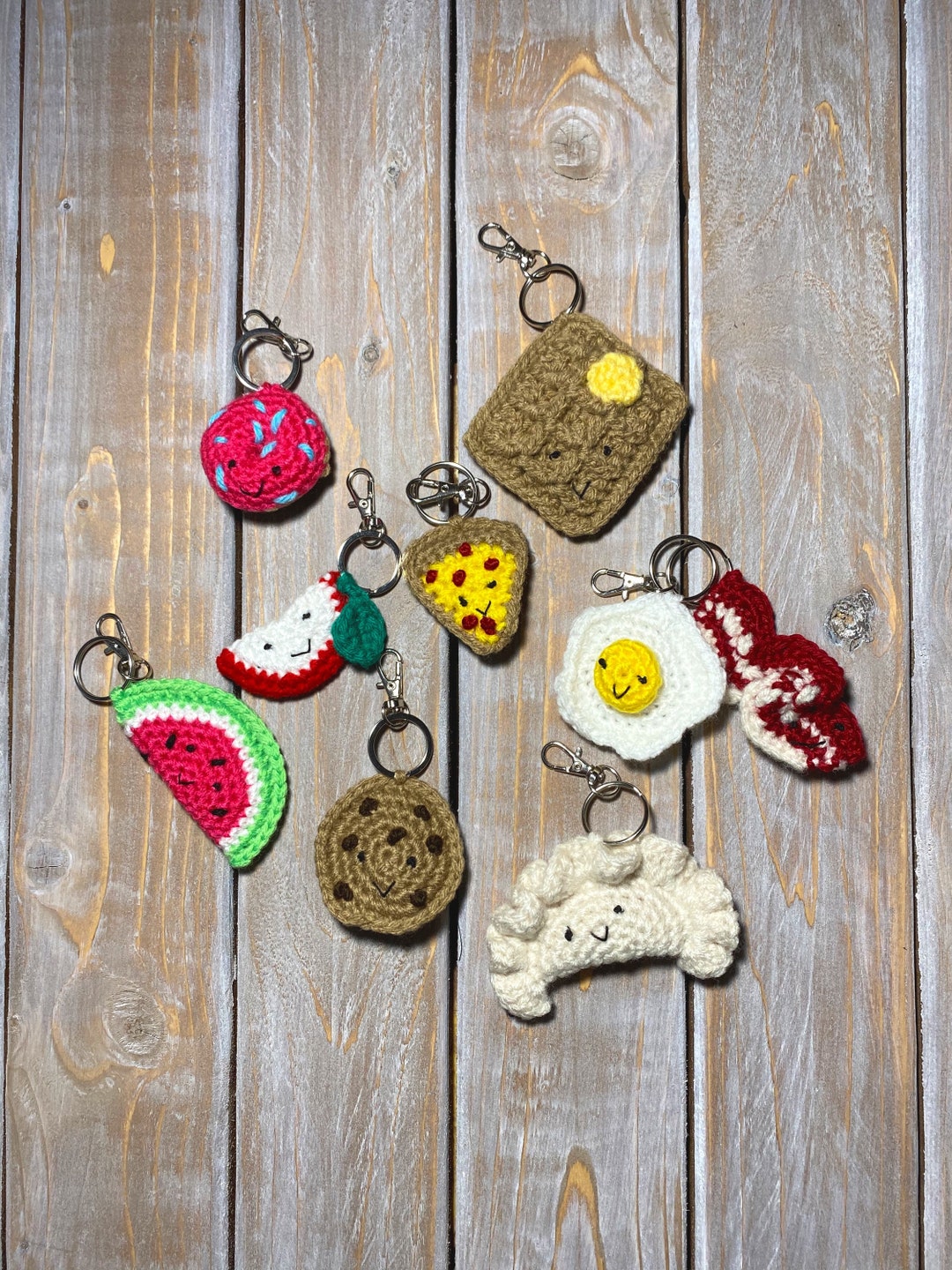 Food Caracter Crochet Keychains Apple Cookie Donut Dumpling Egg & Bacon ...