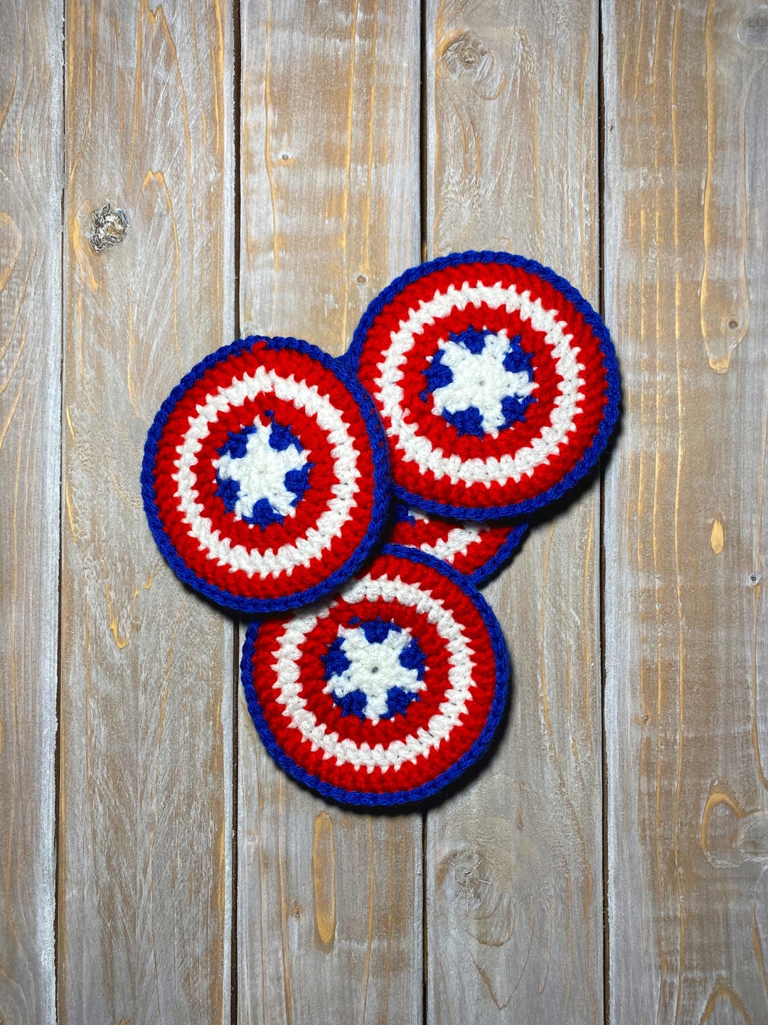 Captain America Shield Inspired Coaster Set Set of 4 Marvel Crochet ...