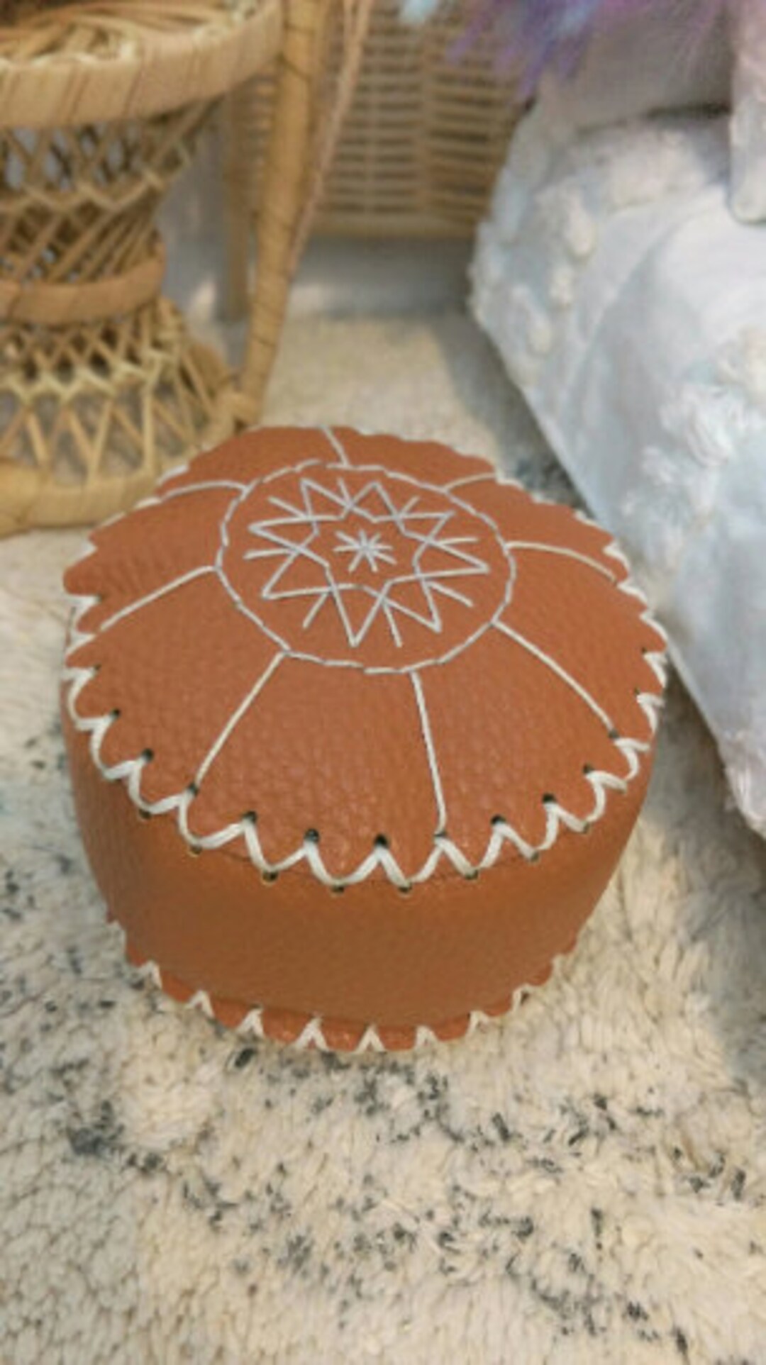 1:6 Scale Faux Leather Moroccan Pouf, Doll Ottoman, Doll House ...